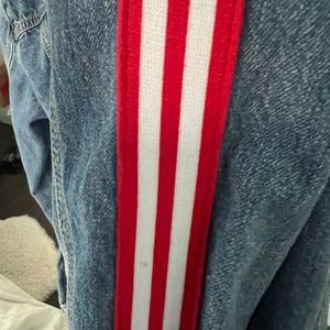 Jackets & Coats | Vintage Denim Jacket With Red Striped Sleeve Xs 10 ...